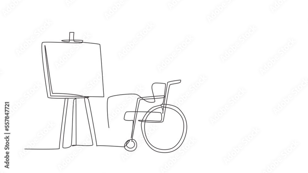 Vidéo Stock Self drawing animation of single line draw disabled woman ...