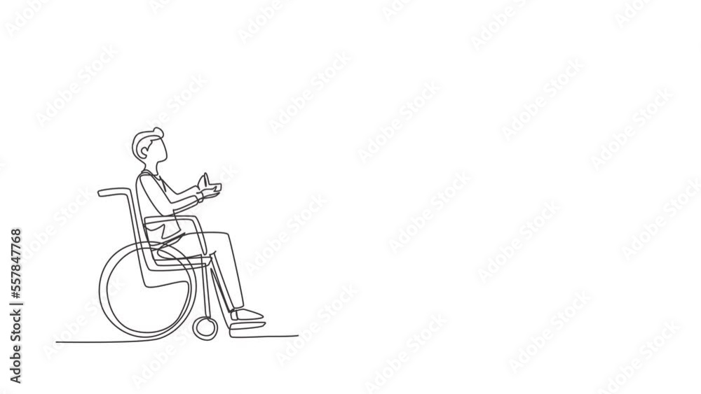 Animated self drawing of continuous line draw disabled person character ...