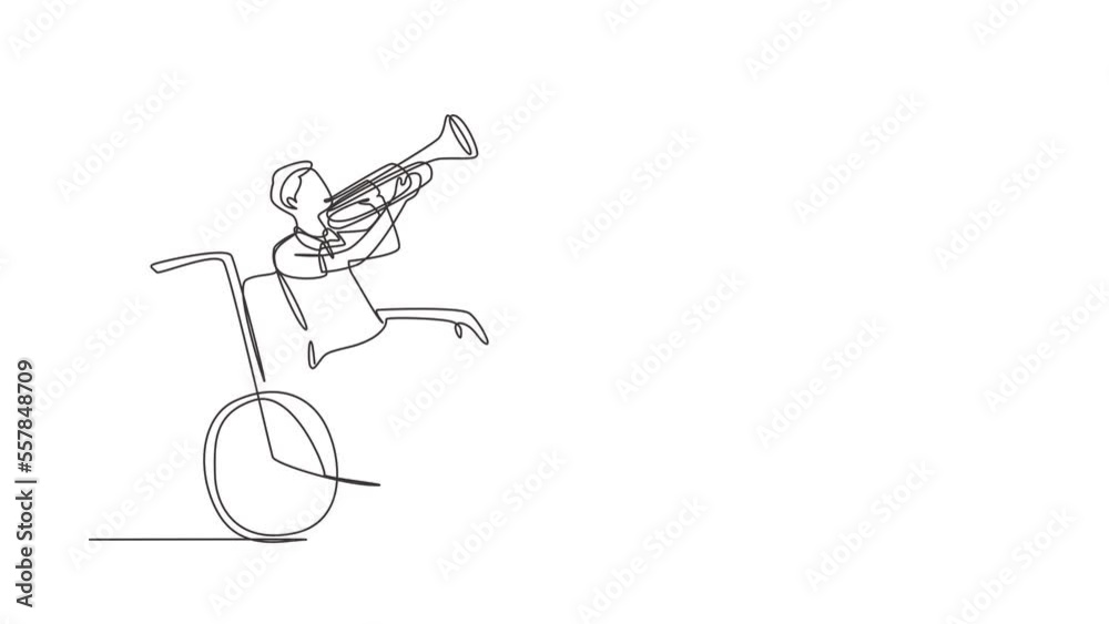 Animated self drawing of continuous line draw male in wheelchair ...