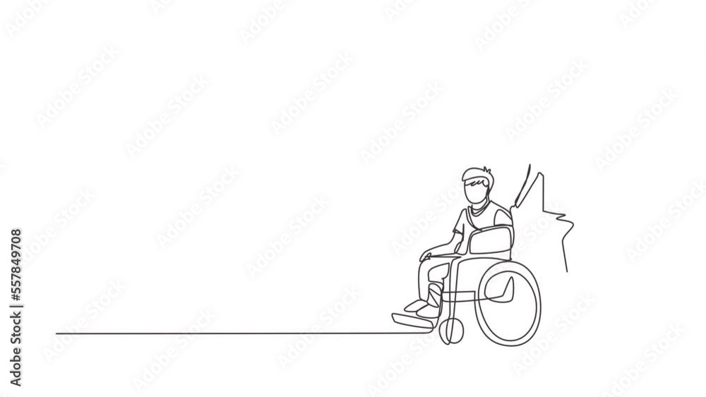 Self drawing animation of single line draw disabled boy with broken ...