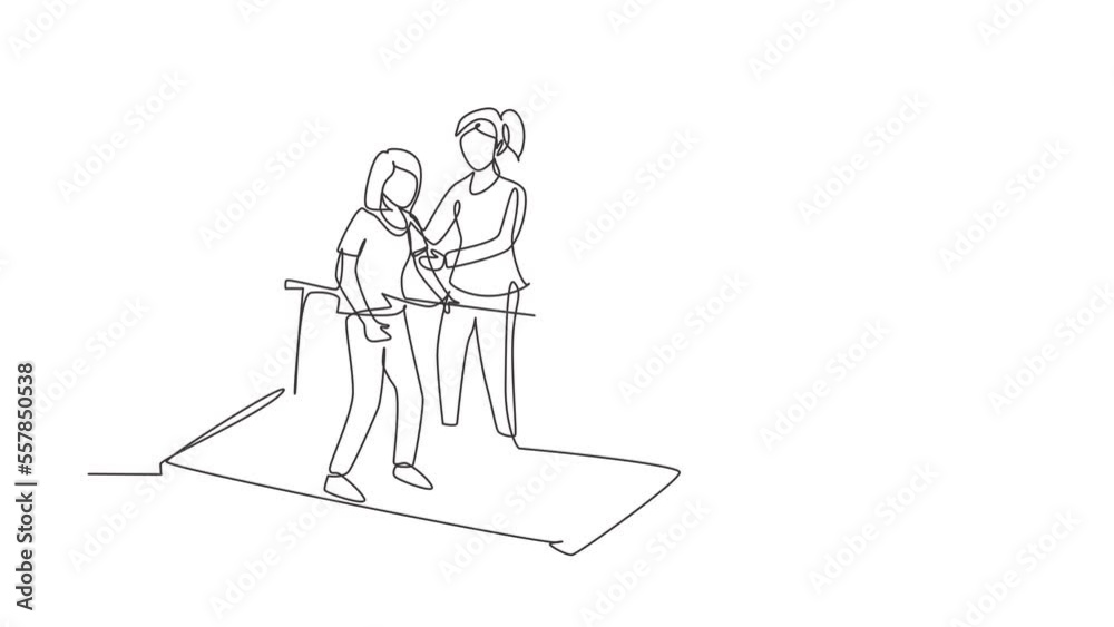 Self drawing animation of single line draw doctor physiotherapist ...
