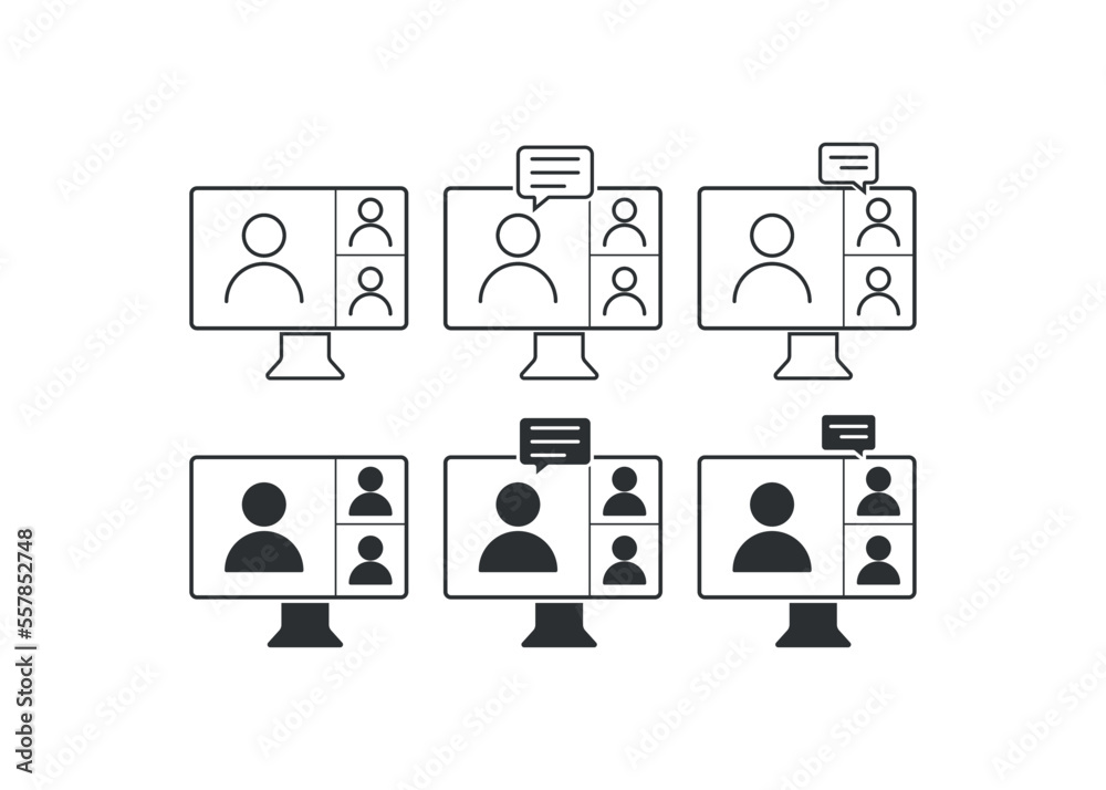 Video conference icon. Vebinar illustration symbol. Screen and people ...