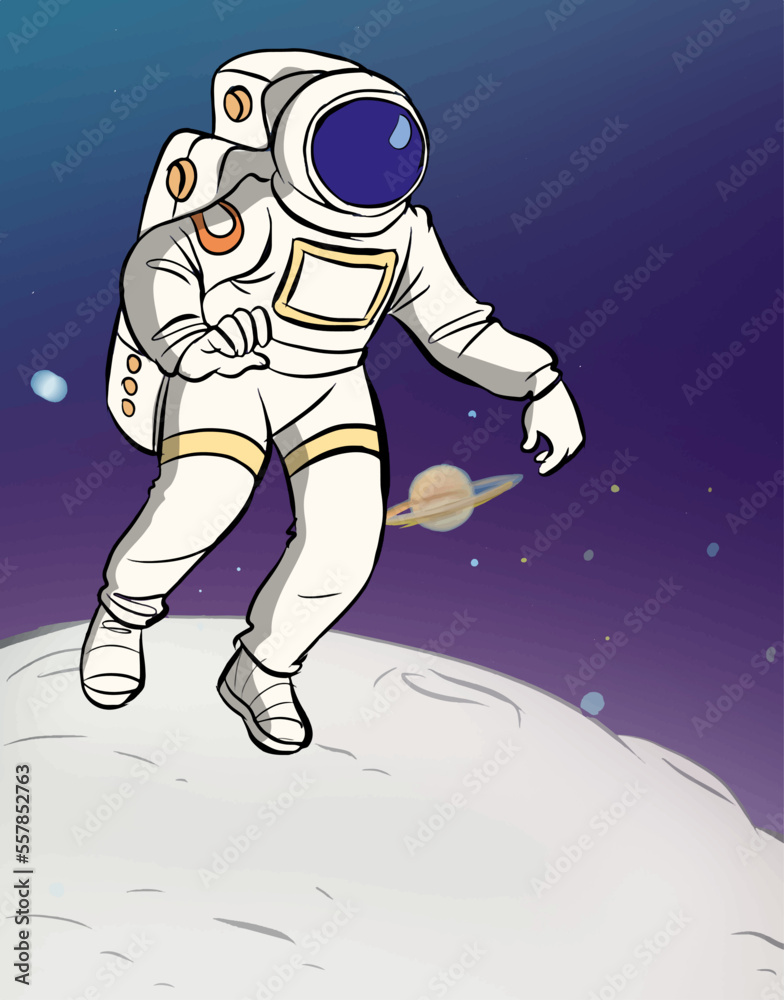 Cartoon astronaut on the moon on a space background cartoon vector ...