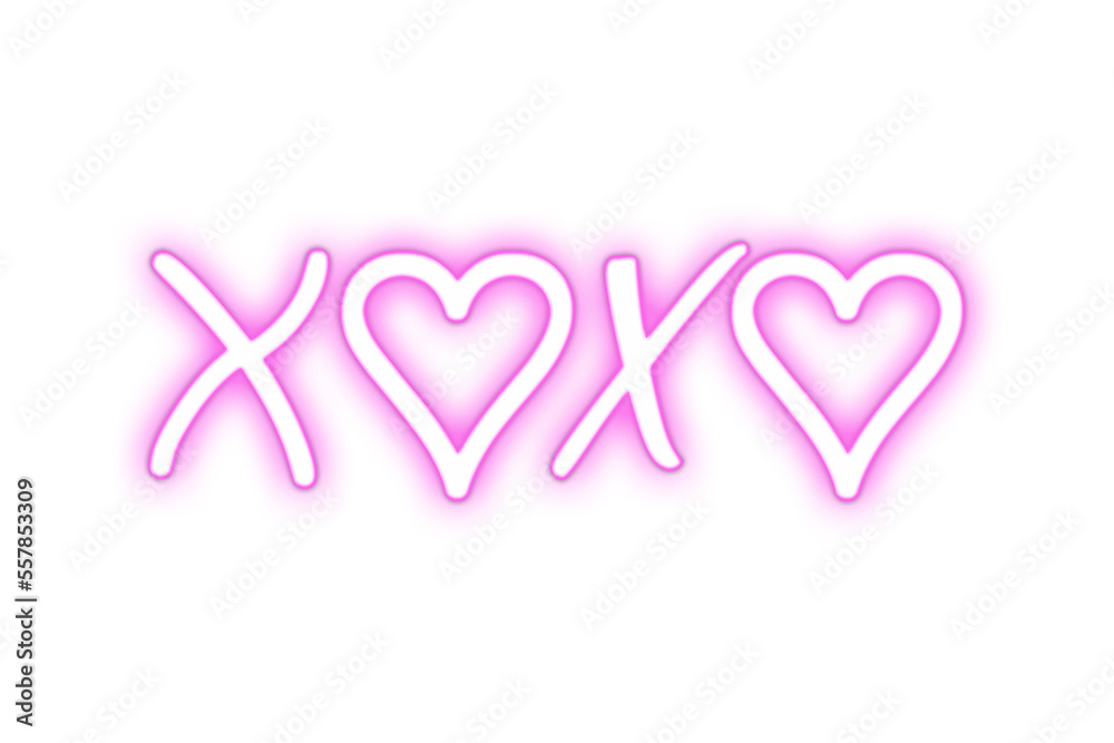 xoxo written in pink neon style with hearts isolated on transparent ...
