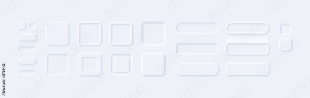 Rectangular white neumorphism buttons convex square collection of ...