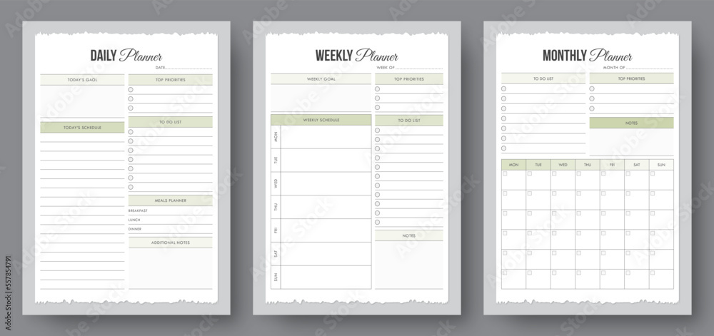 Vetor de Daily, Weekly, Monthly Planner Template. Printable Daily ...
