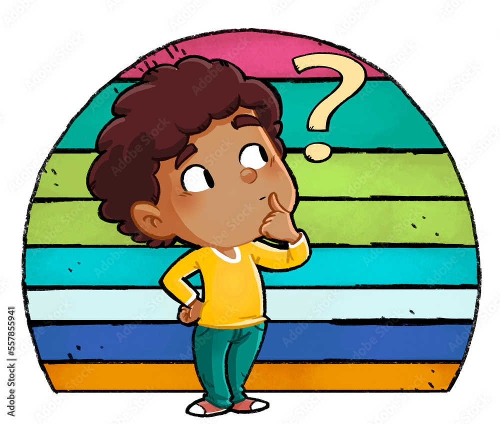 Illustration of little afro boy with question mark symbol Stock ...