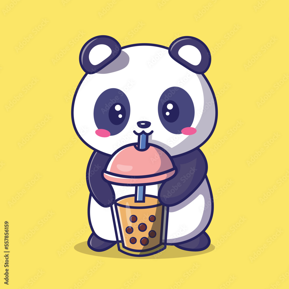 Cute Panda Drinking Boba Tea Milk Cartoon Vector Icon. Animal Drink ...