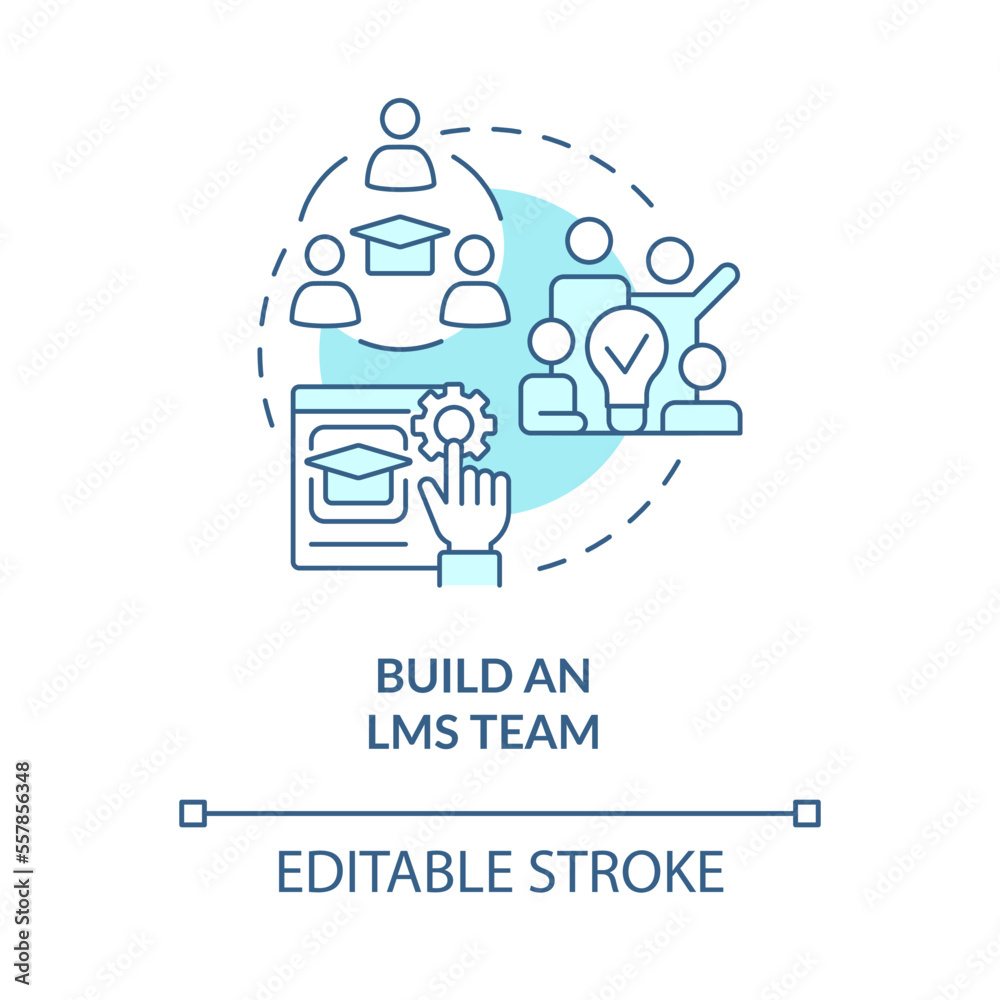 Build LMS team blue concept icon. Launching school learning management ...