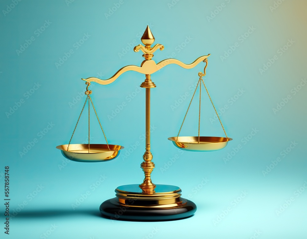 Golden scales of justice on the blue background. Justice concept ...