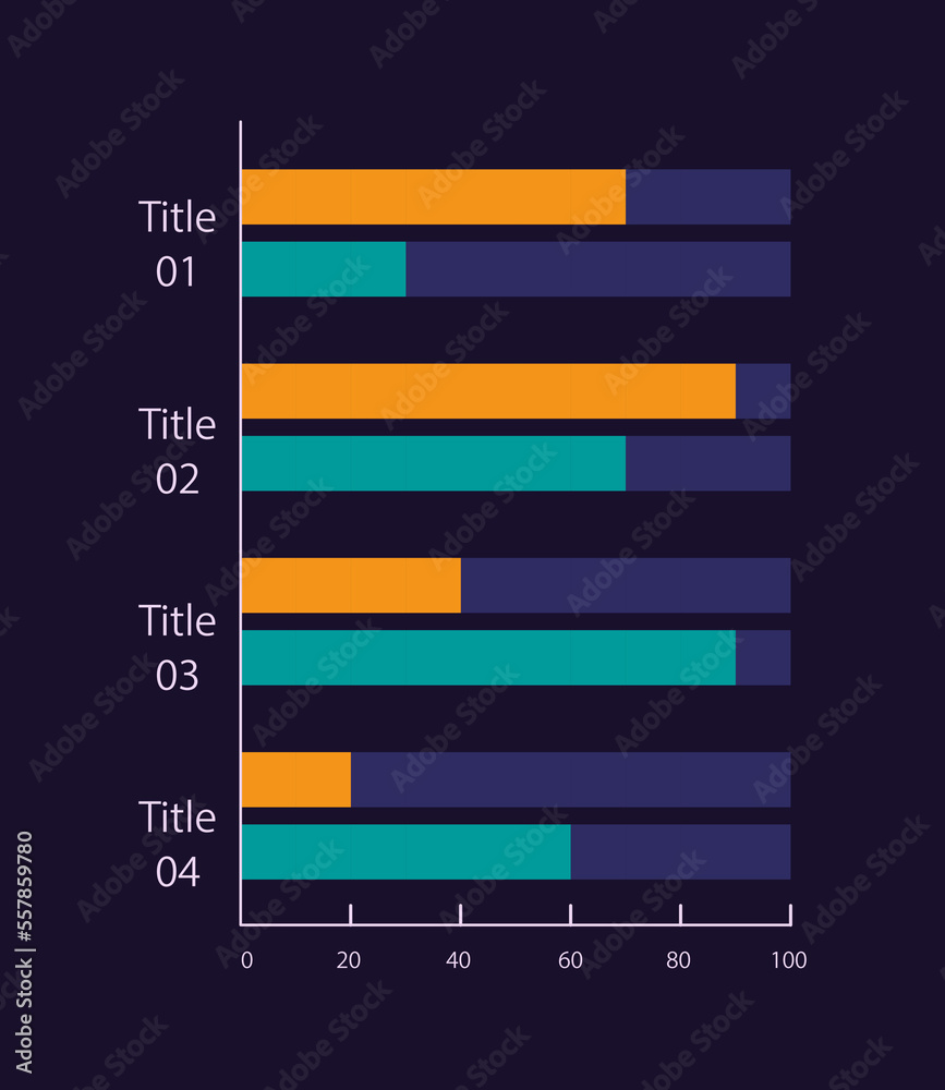 Clustered column infographic chart design template for dark theme. Four ...