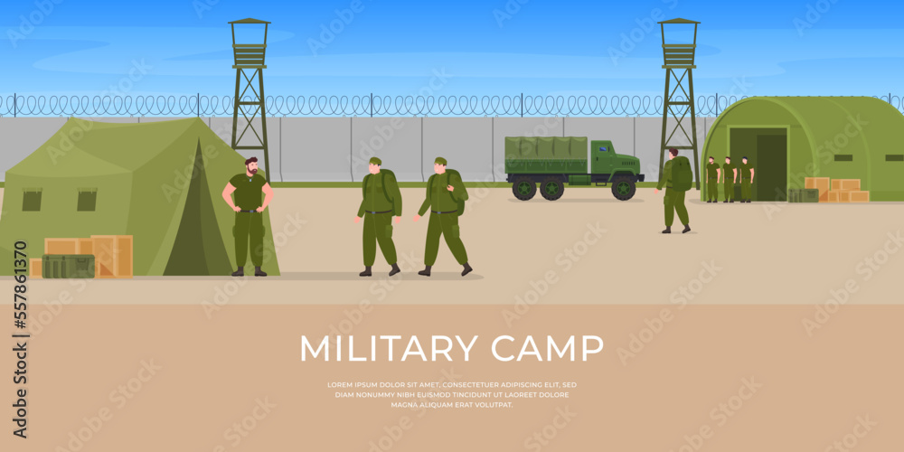 Military camp. Military armored vehicles and aviation equipment ...