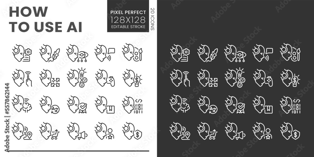 Using artificial intelligence big pixel perfect linear icons set for ...