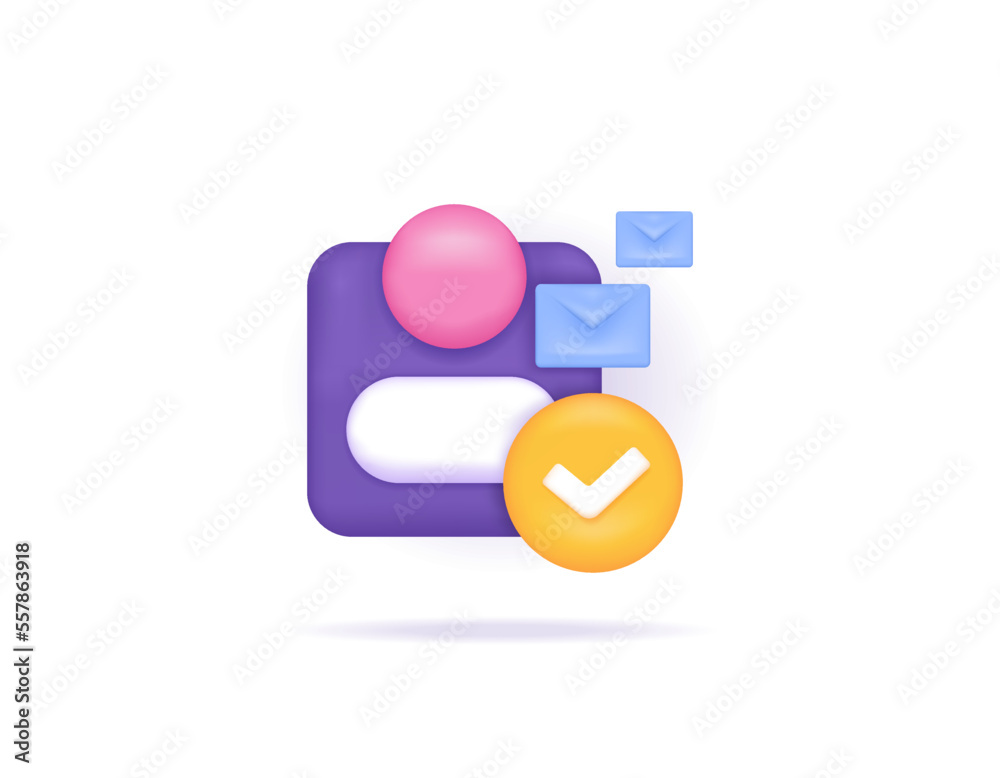 symbol of account, mailing envelope, tick. icon about user verification ...