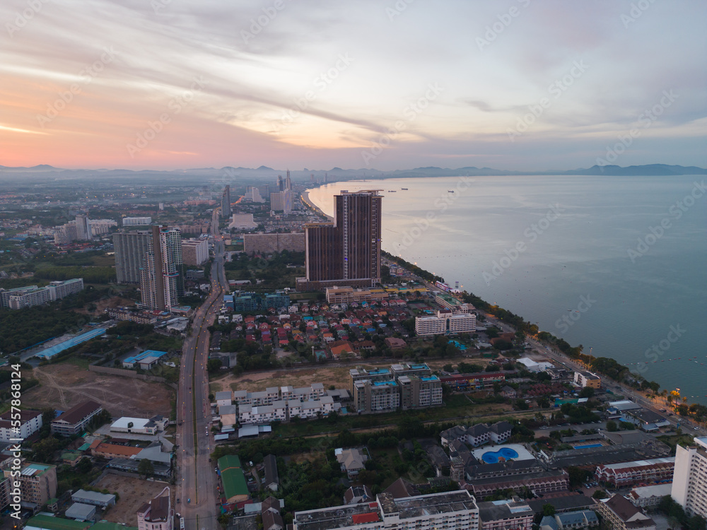 Aerial view of Pattaya sea, beach in Thailand in summer season, urban ...