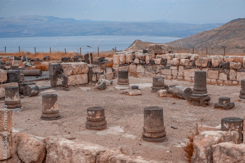 Antient antique columns. Ruins of the Greek - Roman city Hippos ...