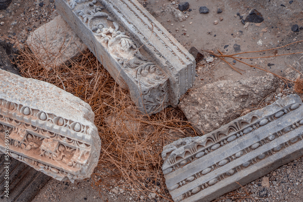 Antient antique columns. Ruins of the Greek - Roman city Hippos ...