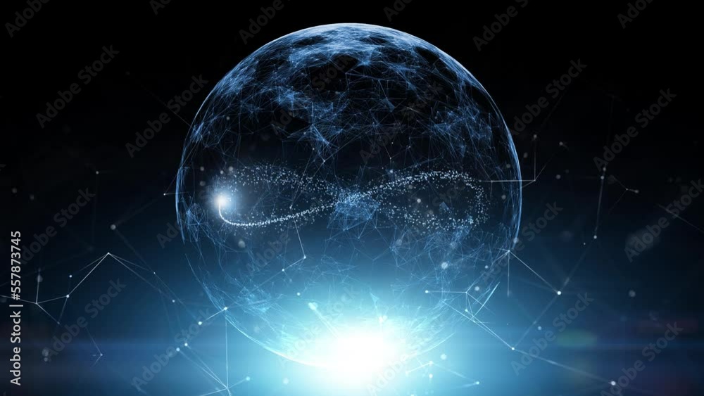 Looping glowing blue sphere rotation with infinity symbol animation ...