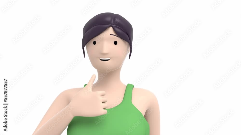 3d character Girl showing thumbs up on a transparent background loop ...