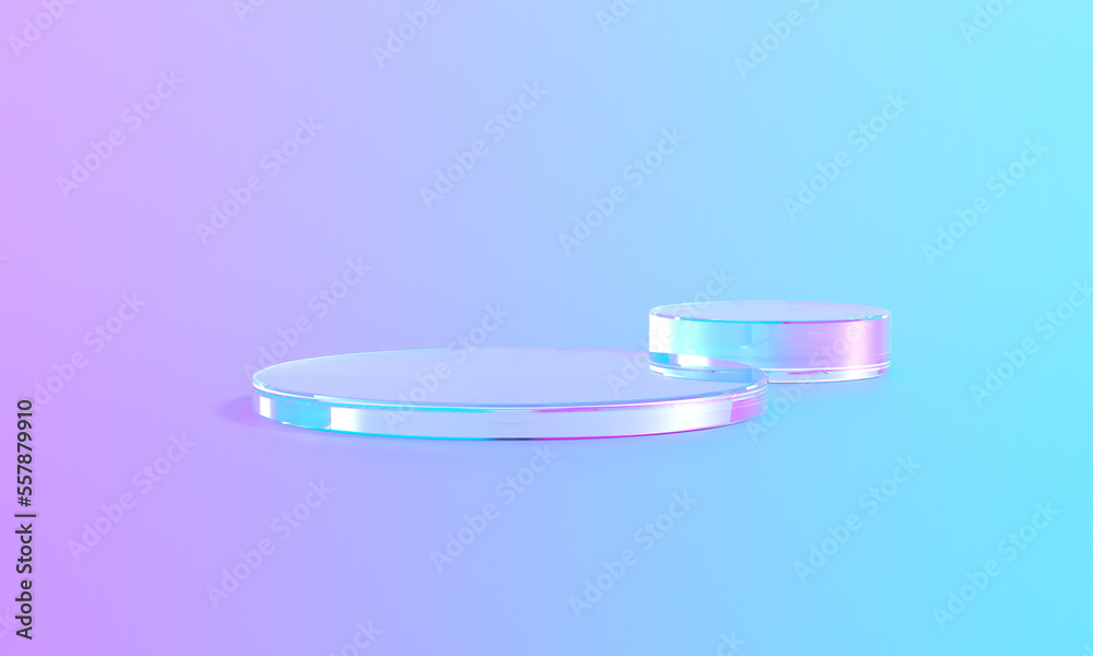 3d glass podium platform for product display on purple blue background ...