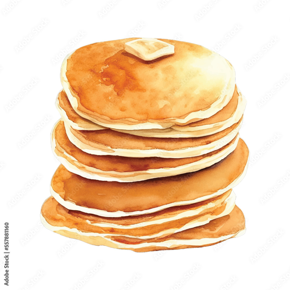 stack of pancake hand drawn with watercolor painting style illustration ...