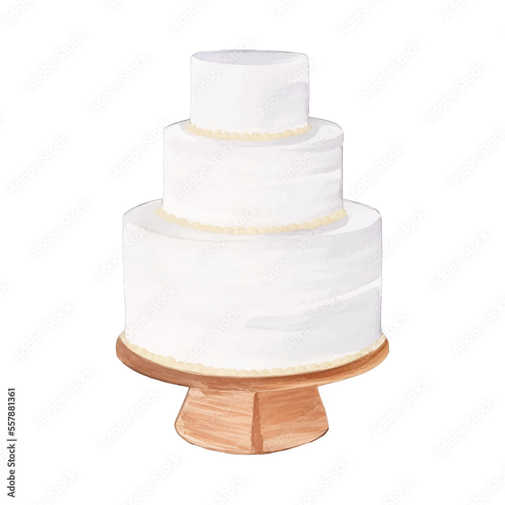 white cake hand drawn with watercolor painting style illustration Stock ...