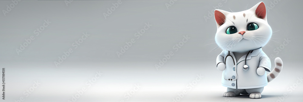 Doctor White cat 3d in a white medical coat with a stethoscope on a ...