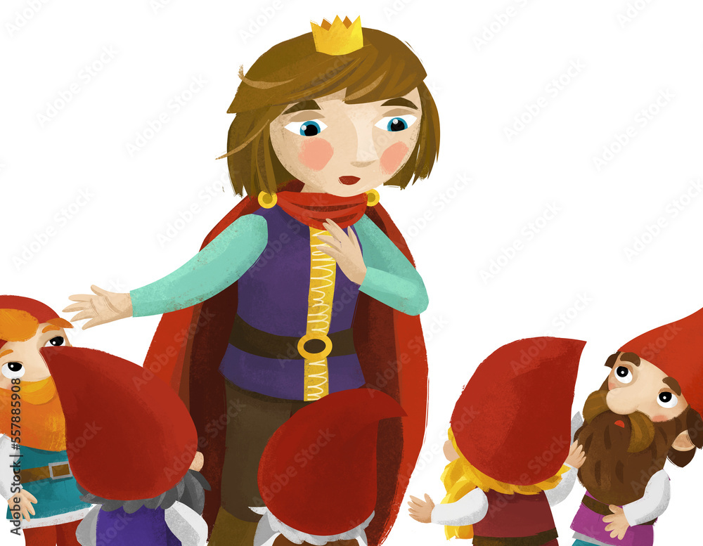 cartoon scene with prince talking to dwarfs illustration Stock ...