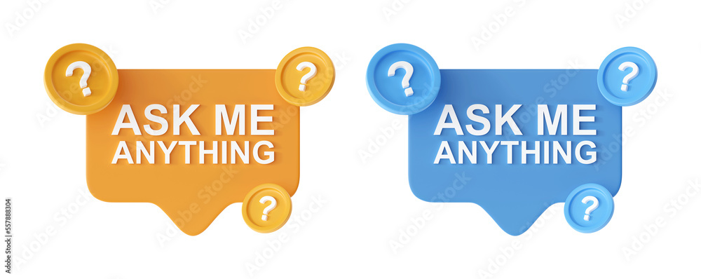 Poster 3d render baloon with text icon set - box for question, ask me ...