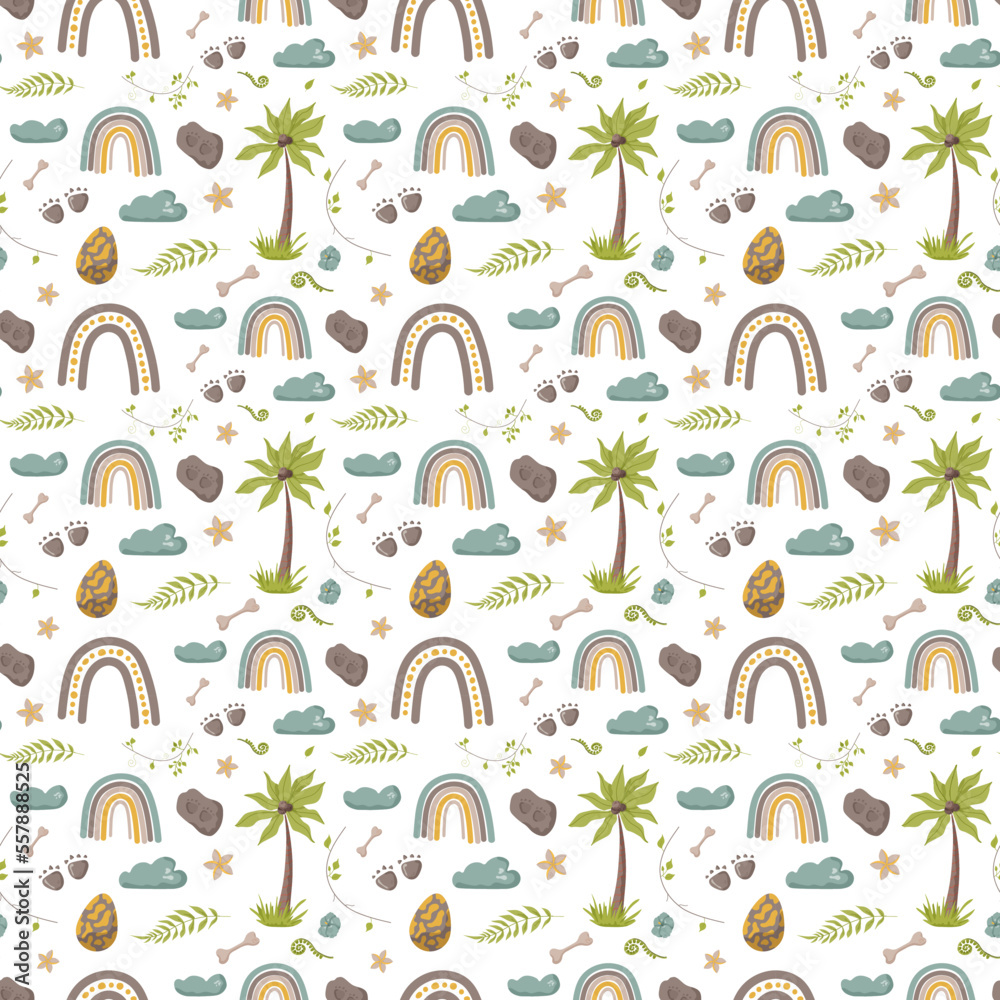 Dinosaur seamless pattern footprint tracks. Minimal color background ...