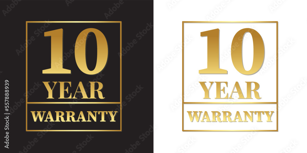 10 year warranty logo with golden frame.Vector illustration. Stock ...