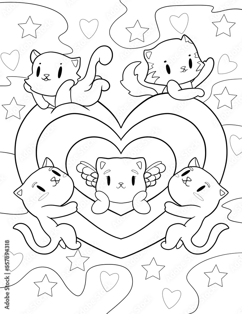 Kawaii Cat Coloring Pages, Adorable Cat Coloring, Cute Cat Coloring ...