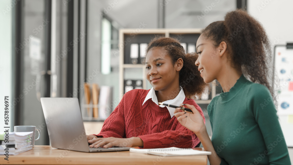 African American girls students studying up for test or making homework ...