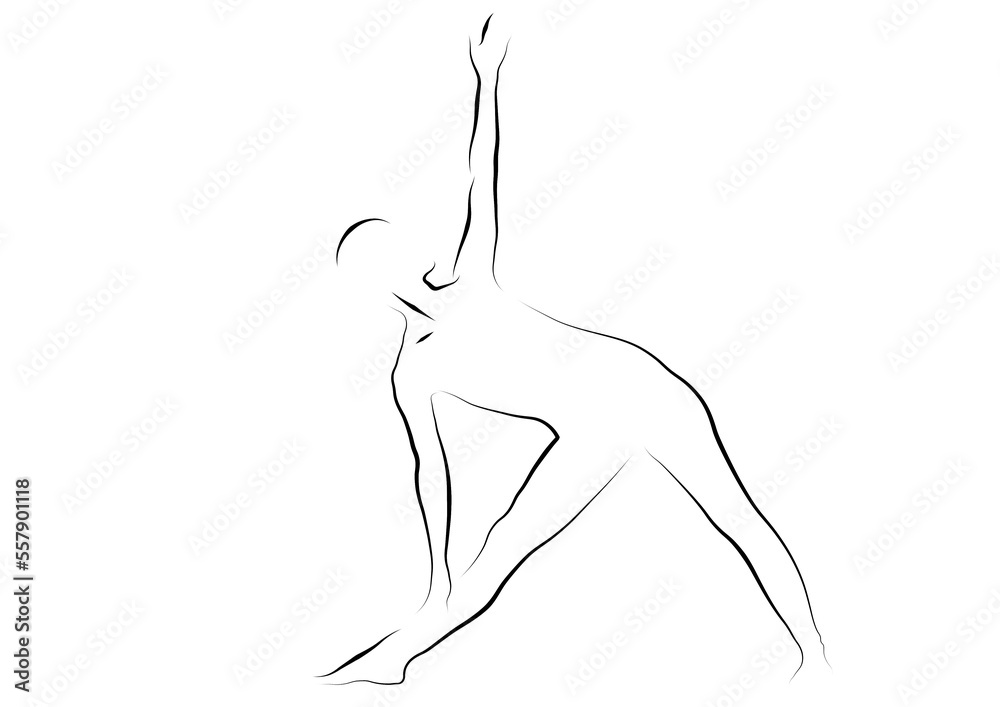 beautiful line drawing of the triangle yoga pose . Stock Illustration ...