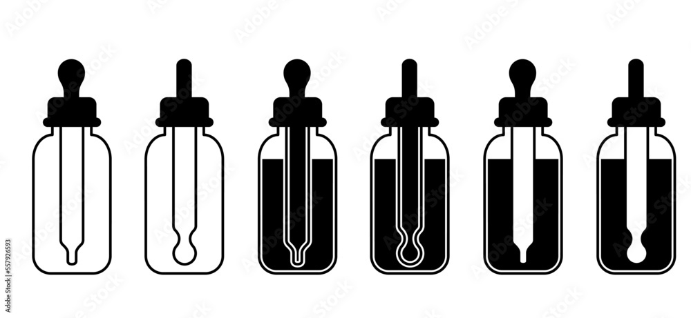 Cartoon dropper and tincture icon. Pipette mockups for dropper bottle ...