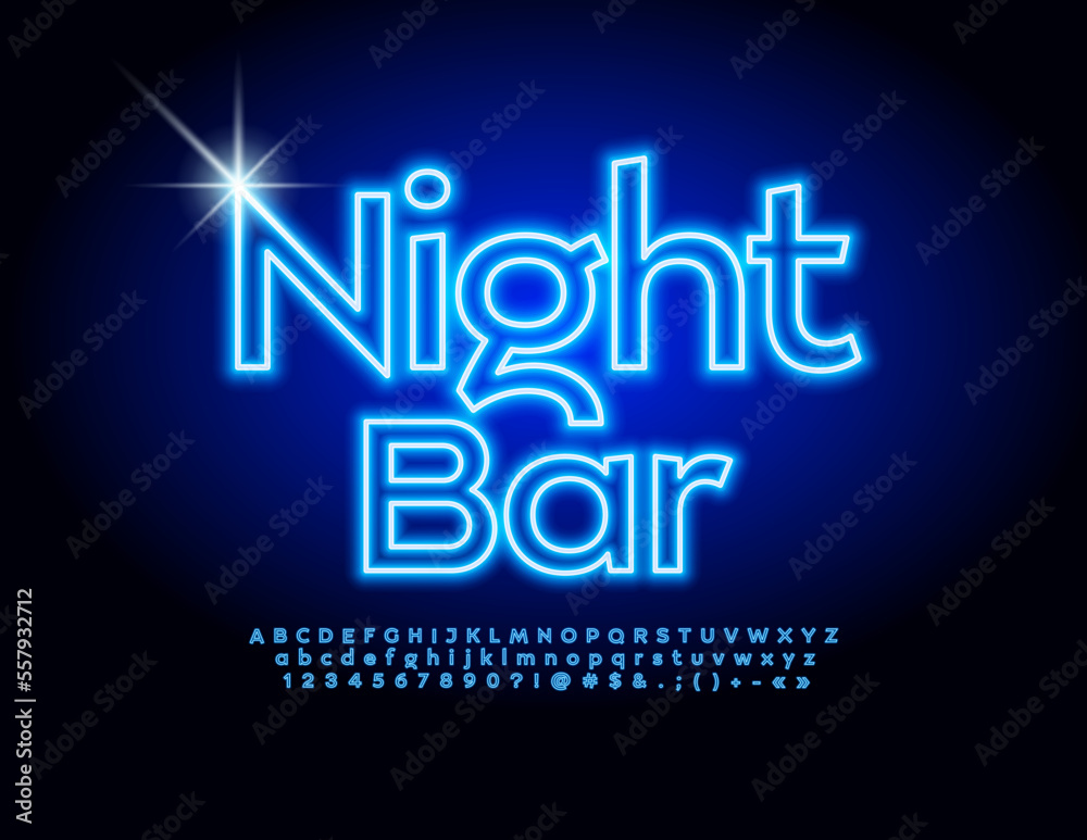 Vector advertising poster Night Bar. Blue Neon Font. Artistic Alphabet ...