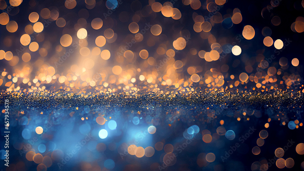 Gold and blue lights glitter Background. Vintage blue and gold bokeh lights background ...