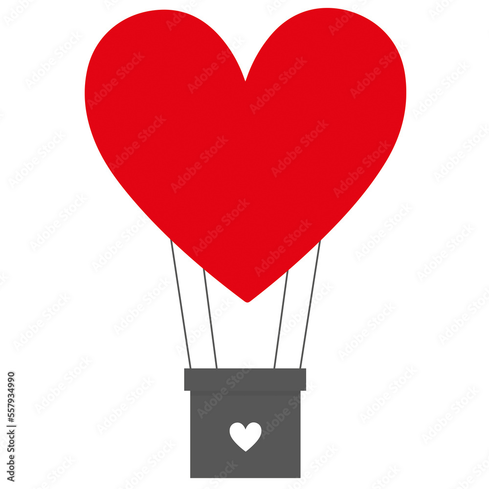 Corazón Rojo En Forma De Globo Aerostático Sobre Un Fondo Blanco Liso Y