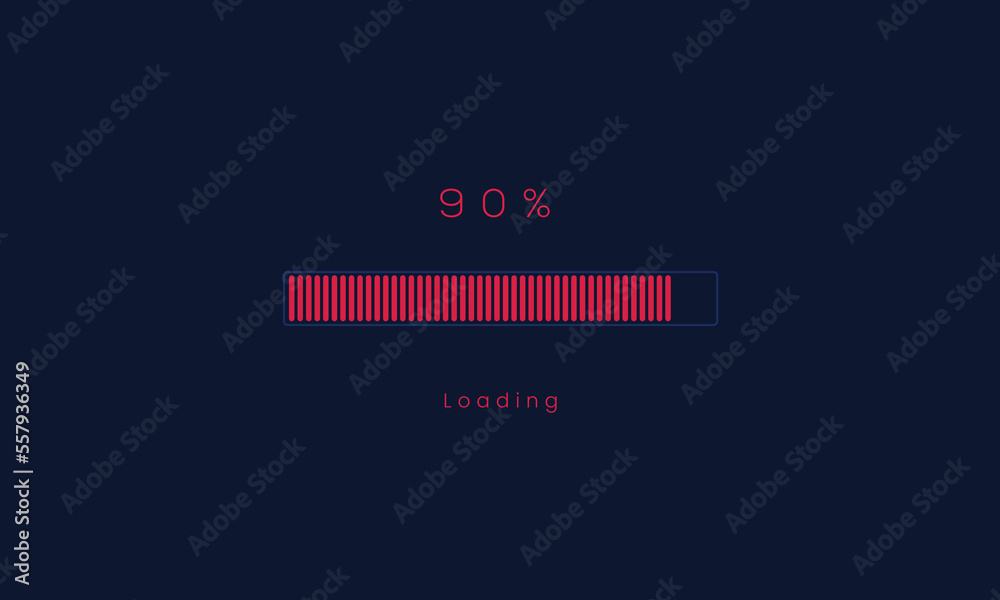 90 percent uploading Progress bar, red Loading and processing menu bar design. Stock Vector ...