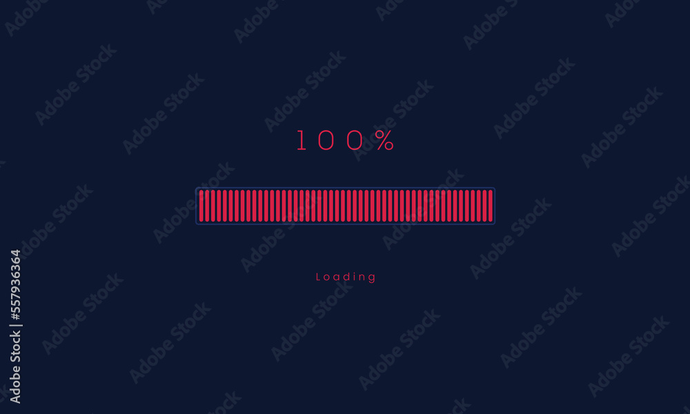 100 percent uploading Progress bar, red Loading and processing menu bar ...