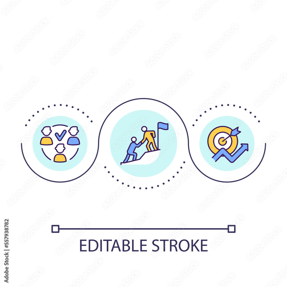 Effective leadership in business loop concept icon. Teamwork for ...