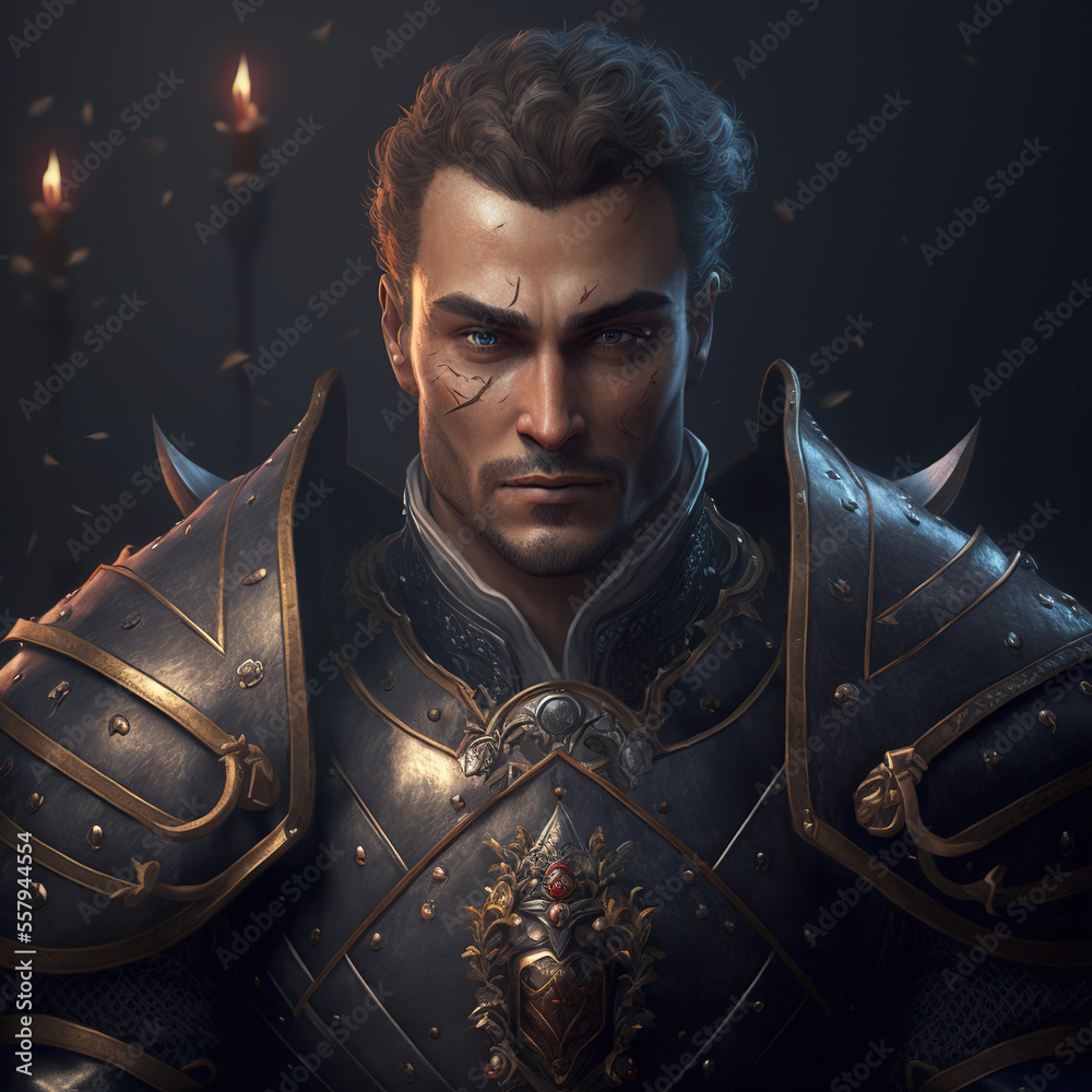 Handsome Man Knight with scars in medieval armor Stock Illustration ...