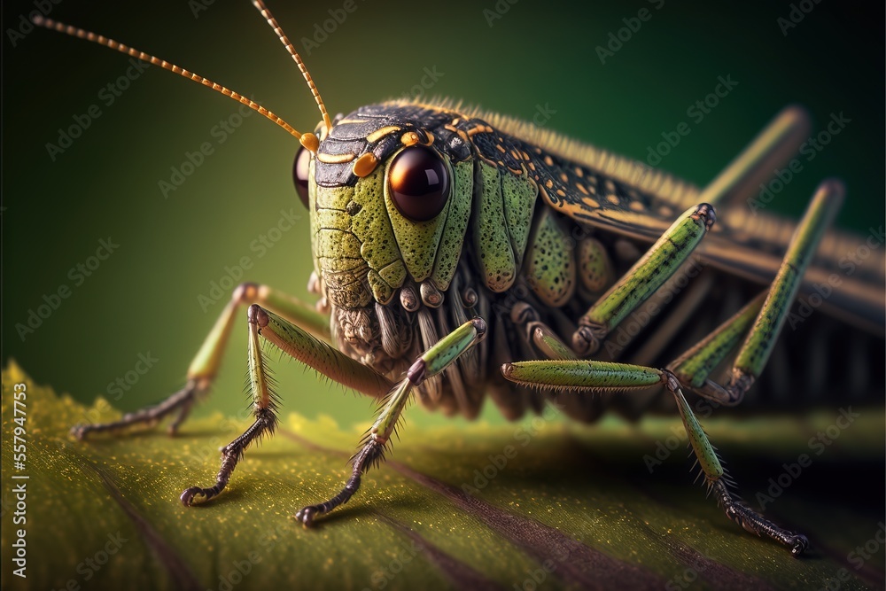 a close up of a grasshopper insect on a leaf with other bugs around it ...