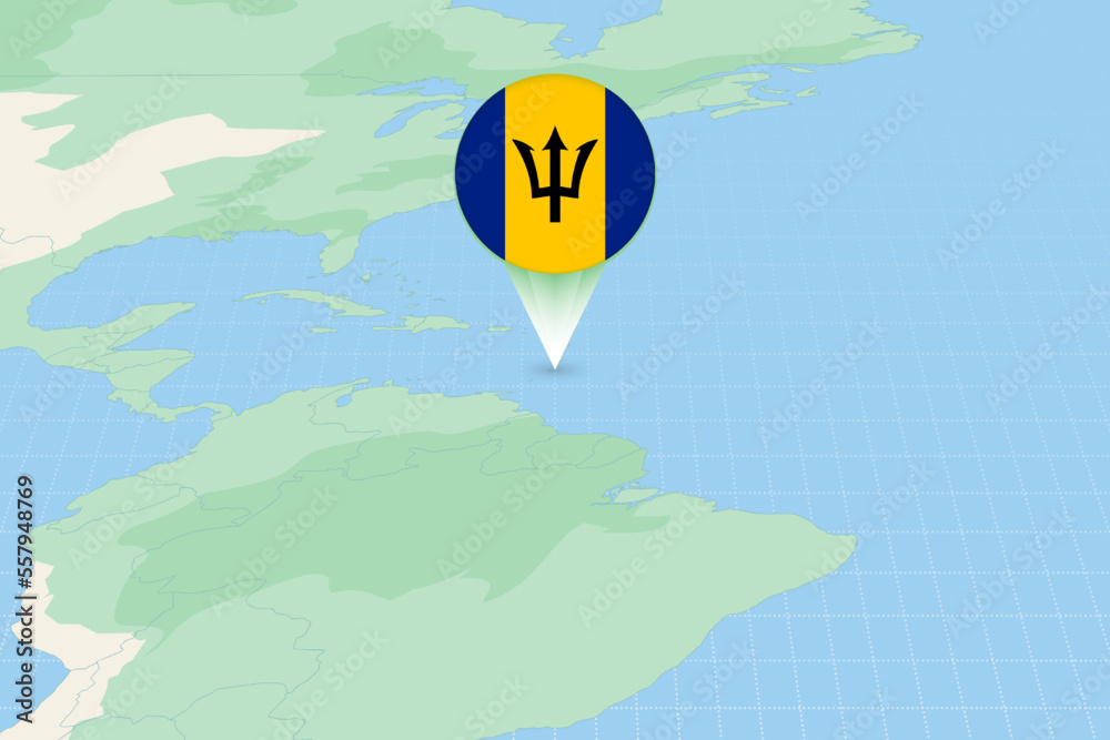 Map illustration of Barbados with the flag. Cartographic illustration ...