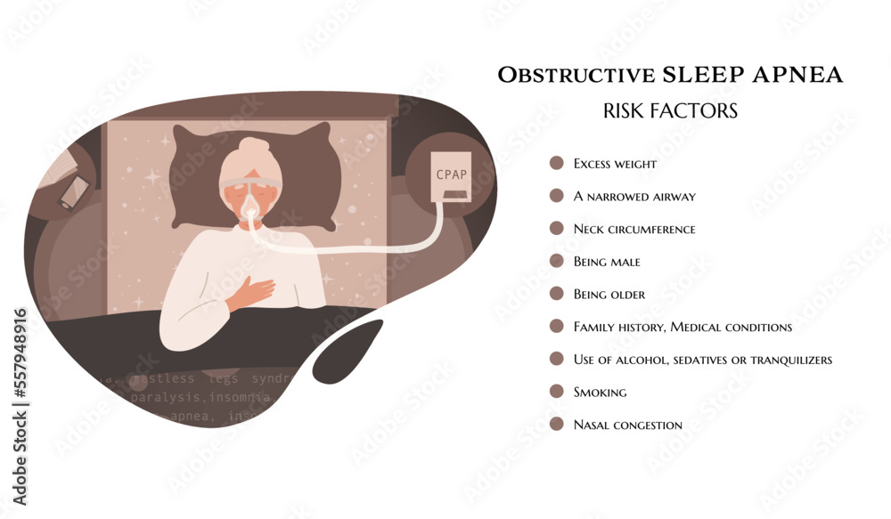 Old, elder woman in bed suffers from sleep apnea, sleeping with CPAP ...