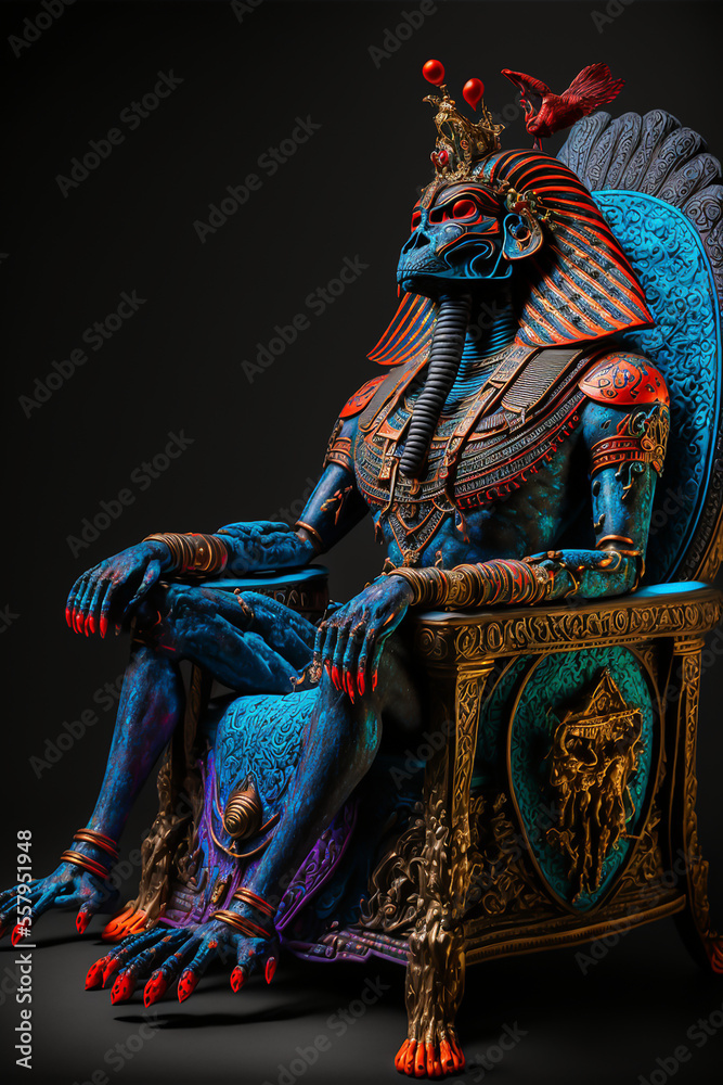 Black stone Statue of Pharaoh Egyptian God with wings in Museum Stock ...
