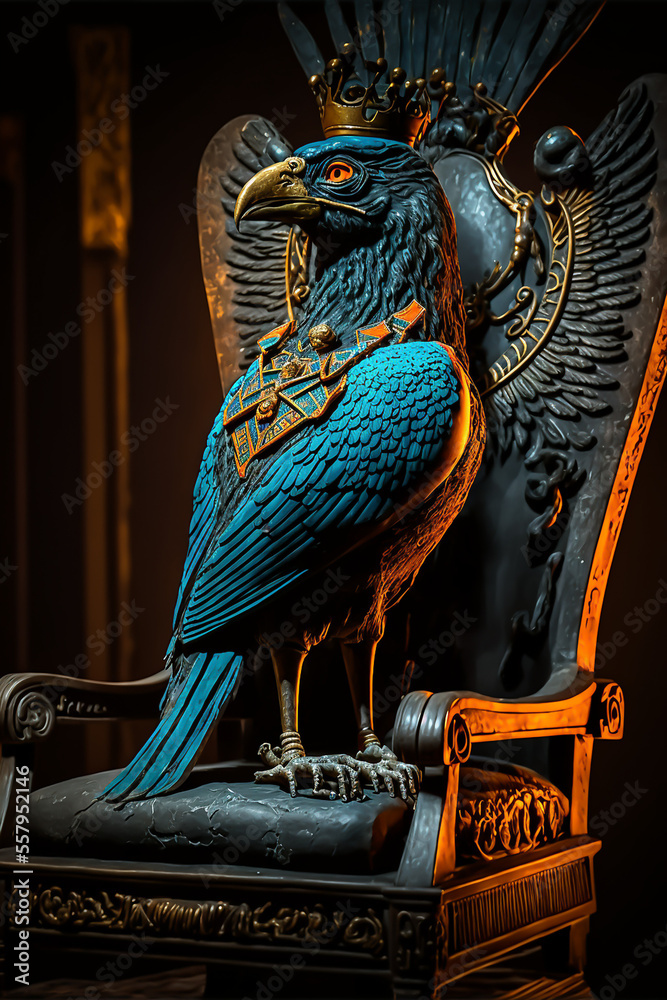 Black stone Statue of Pharaoh Egyptian God with wings in Museum Stock ...