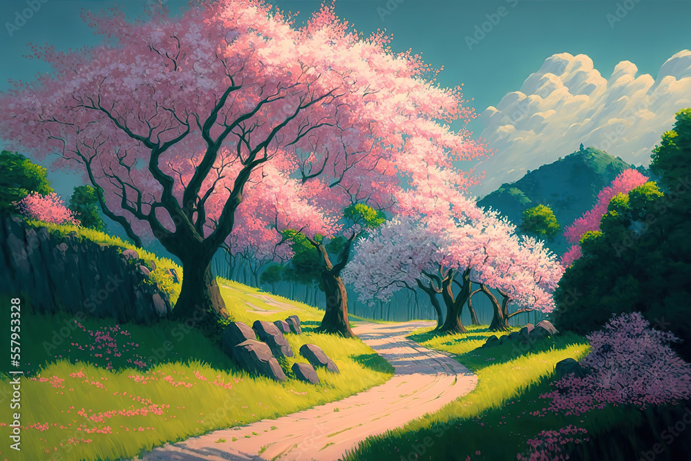 beautiful spring landscape, anime landscape, cartoon nature art ...