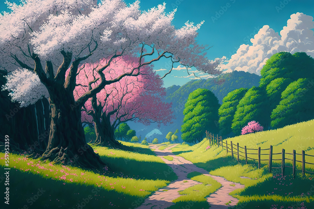beautiful spring landscape, anime landscape, cartoon nature art ...