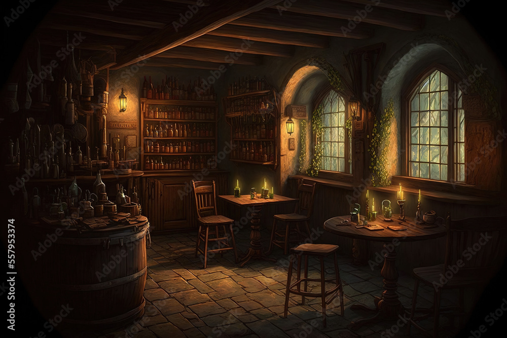 Medieval tavern interior, concept art Stock Illustration | Adobe Stock